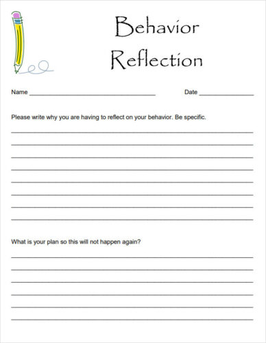 √ Printable Behavior Reflection Sheet Template