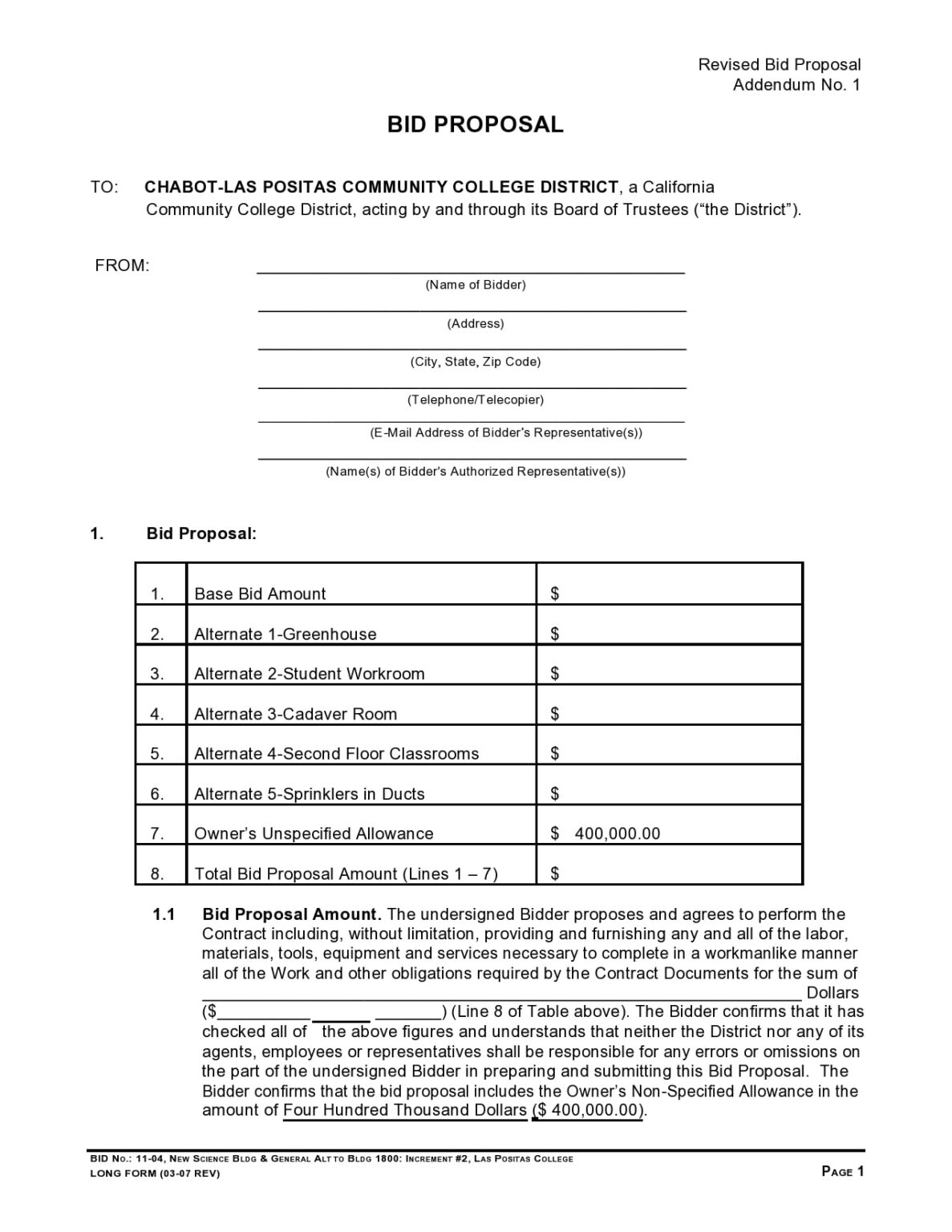 √ Printable Bid Proposal Template