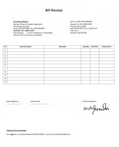 √ Printable Bill Receipt Template