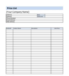 Printable Business Price List Template Example | Templateral