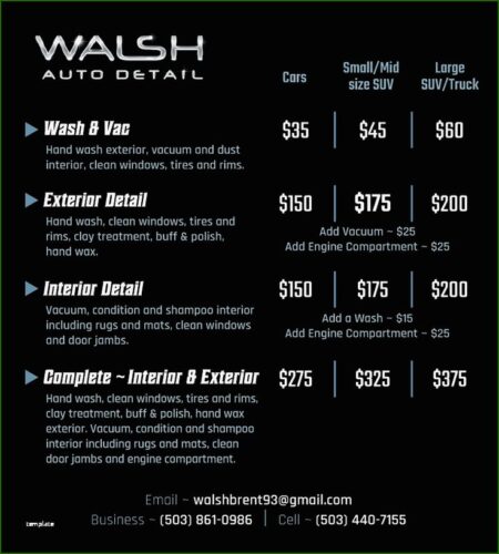 √ Printable Car Wash Price List Template