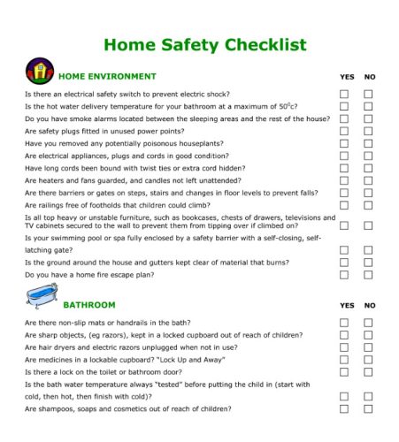 Printable Children Safety Checklist Template | Templateral