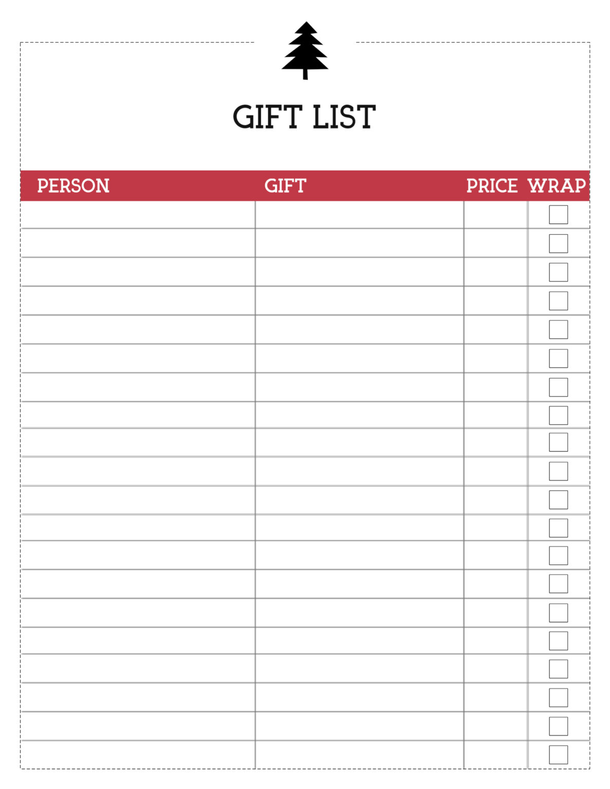 √ Printable Christmas Gift List Template