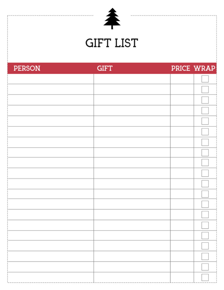 √ Printable Christmas Gift List Template