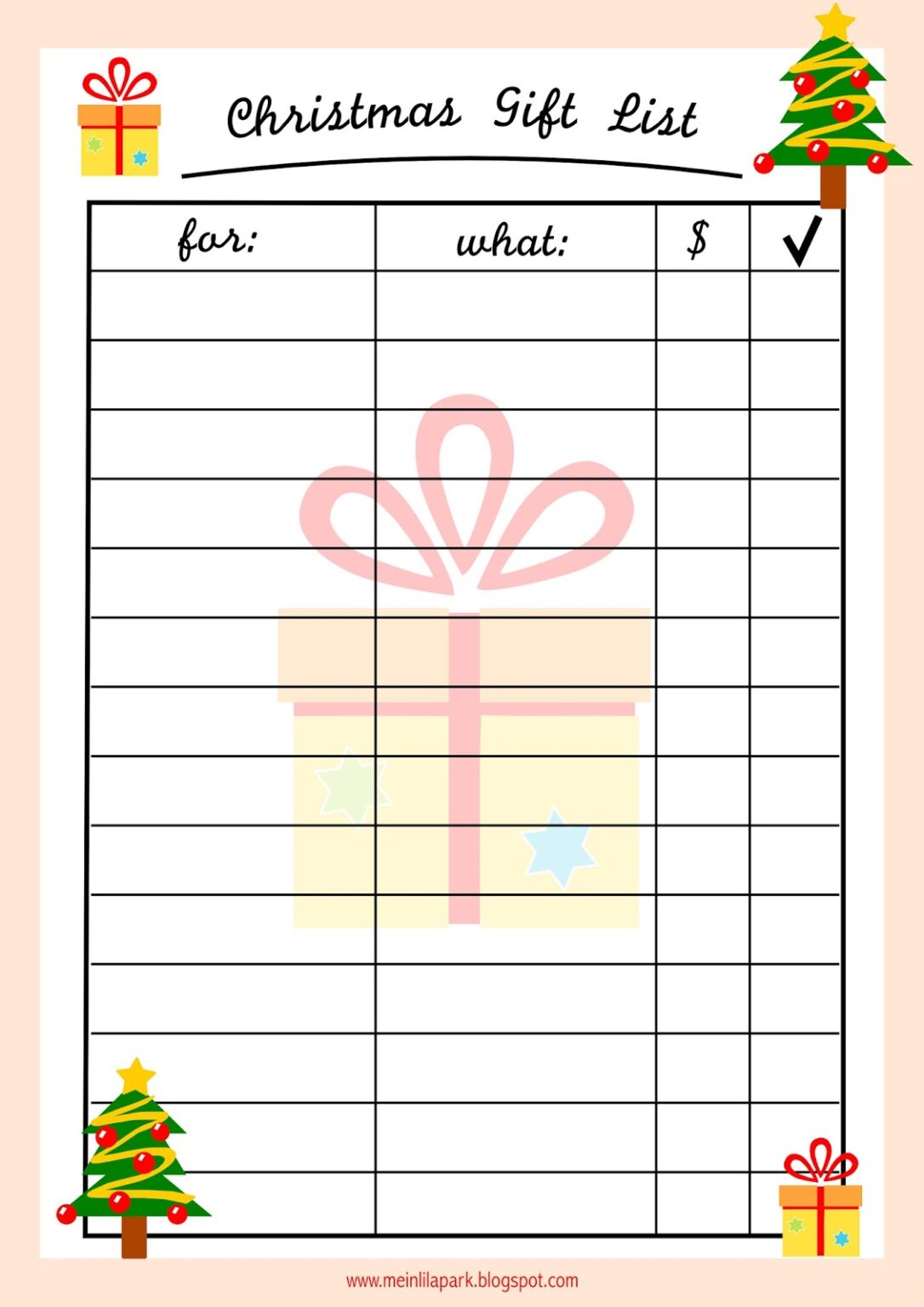 √ Printable Christmas Gift List Template