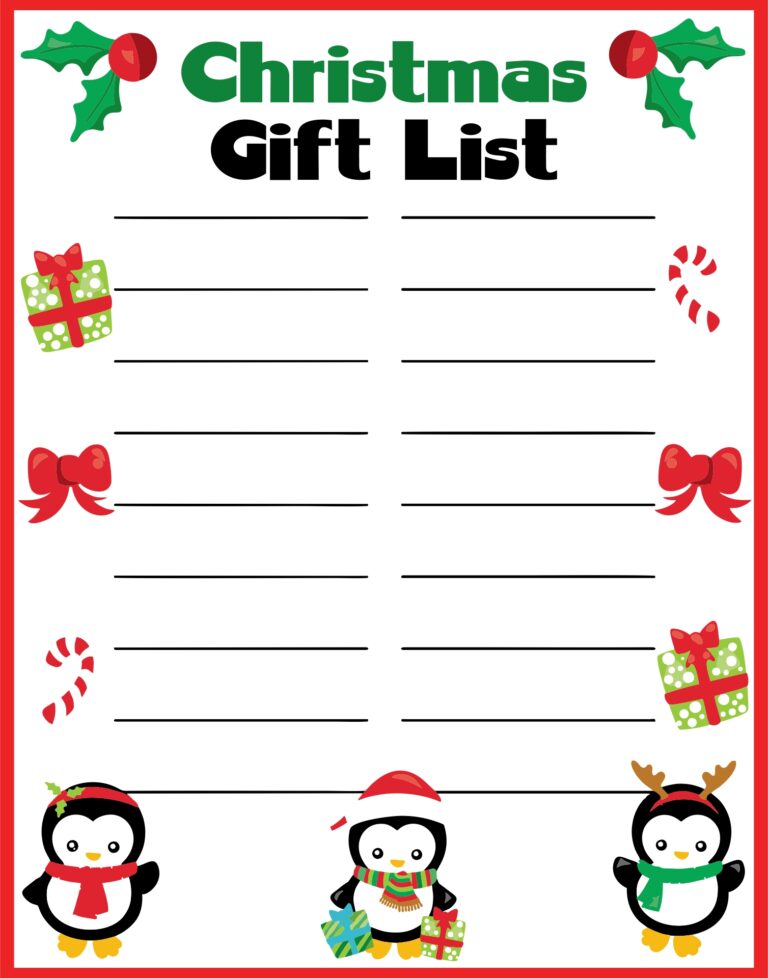 √ Printable Christmas Gift List Template