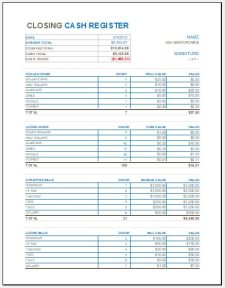 √ Printable Closing Cash Register Template