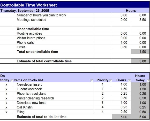 √ Printable Controllable Time Worksheet Template