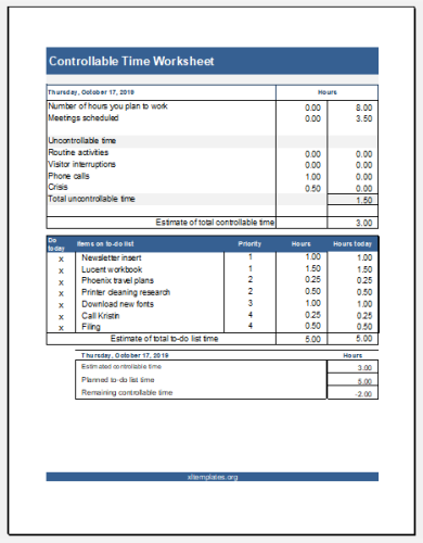 √ Printable Controllable Time Worksheet Template