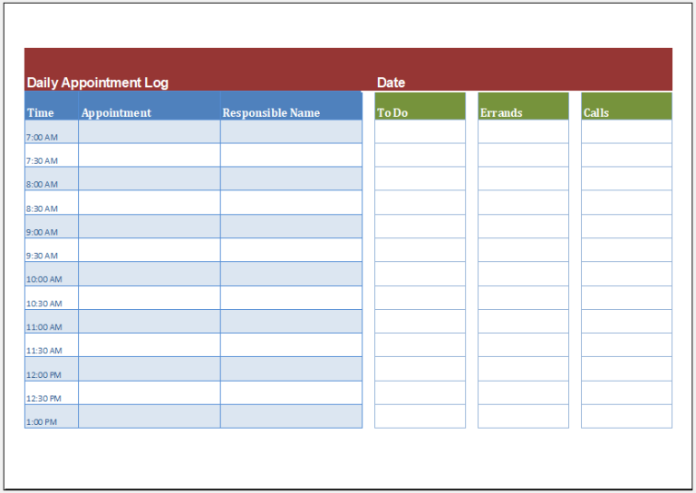 √ Printable Daily Assignment Log Template