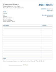 √ Free Printable Debit Note Template