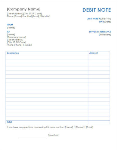 √ Free Printable Debit Note Template