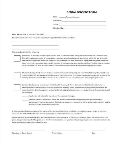 √ Printable Dental Consent Form