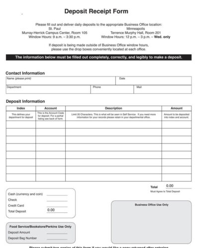 √ Printable Deposit Receipt Template