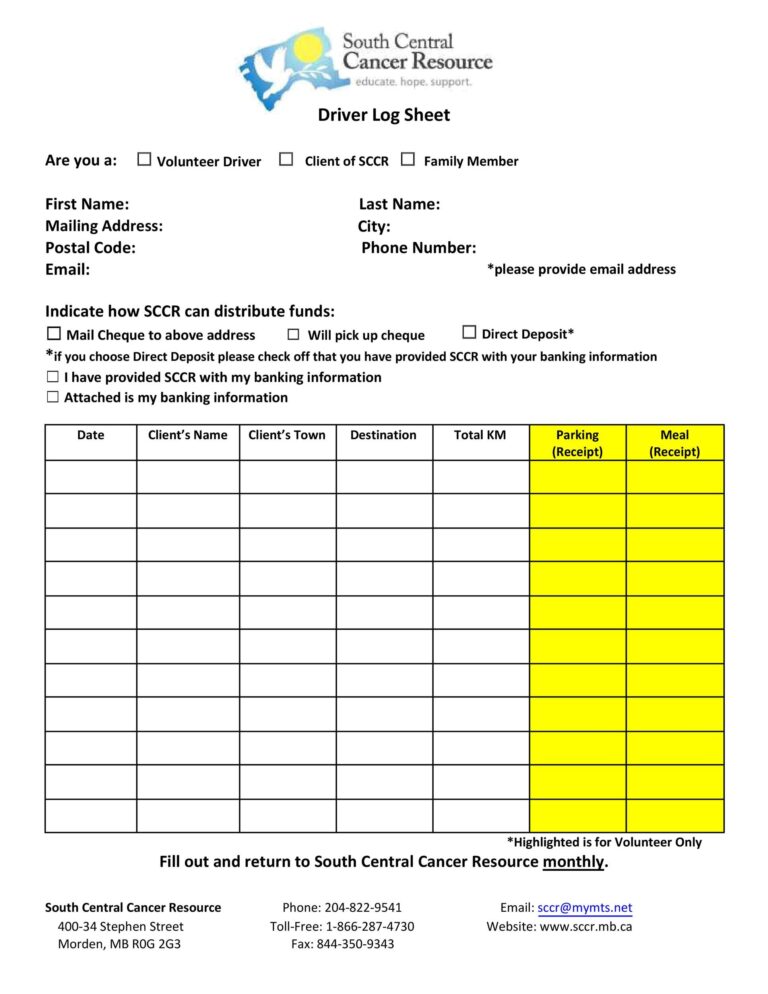√ Printable Driver Log Template