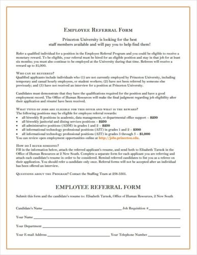 Printable Employee Referral Form | Templateral