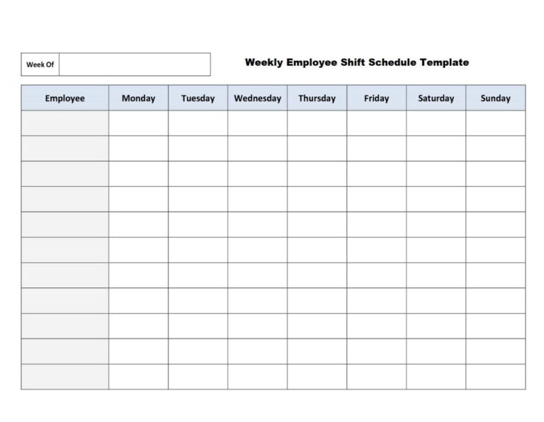 √ Printable Employee Shift Schedule Template