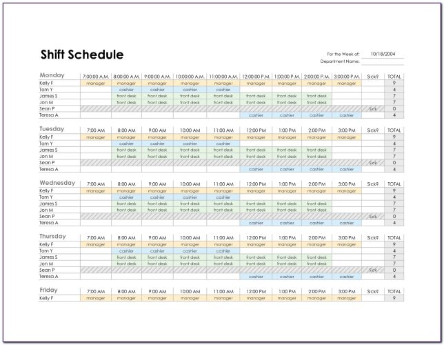 Printable Employee Shift Schedule Template Example | Templateral