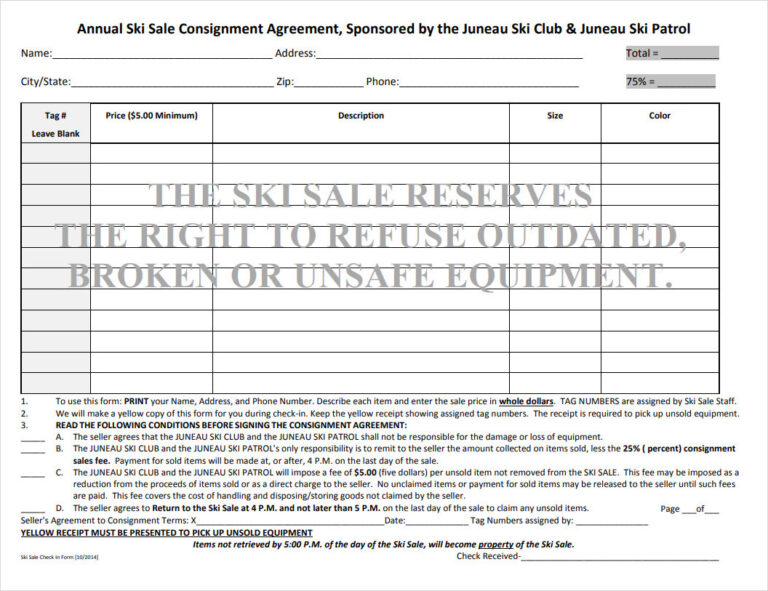 Printable Equipment Consignment Agreement Template | Templateral