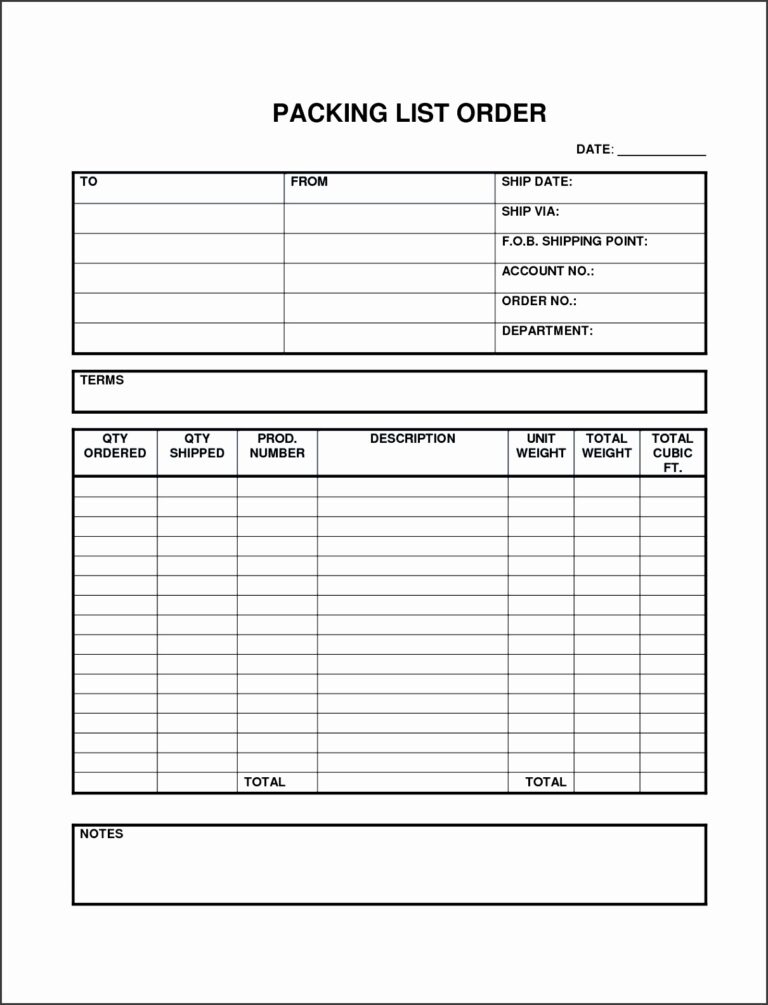 √ Printable Export Packing List Template