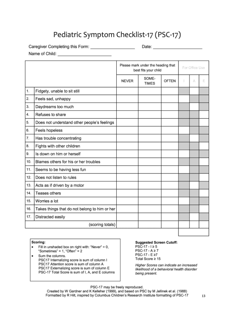 Printable General Symptom Checklist Template Example | Templateral