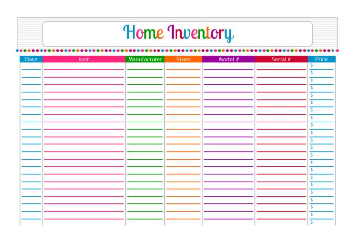 √ Printable Home Inventory Template