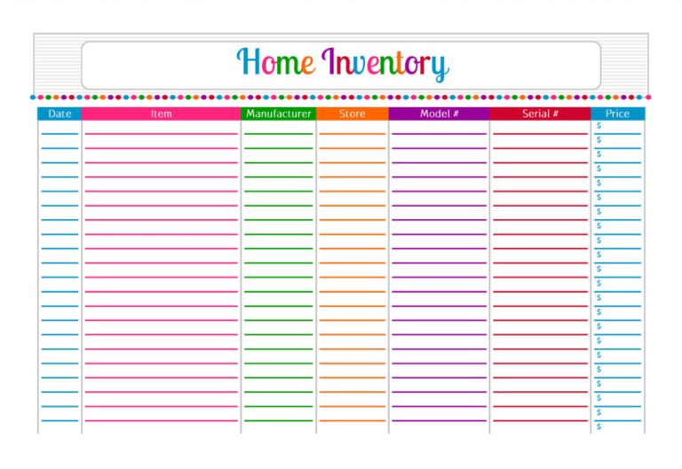 √ Printable Home Inventory Template