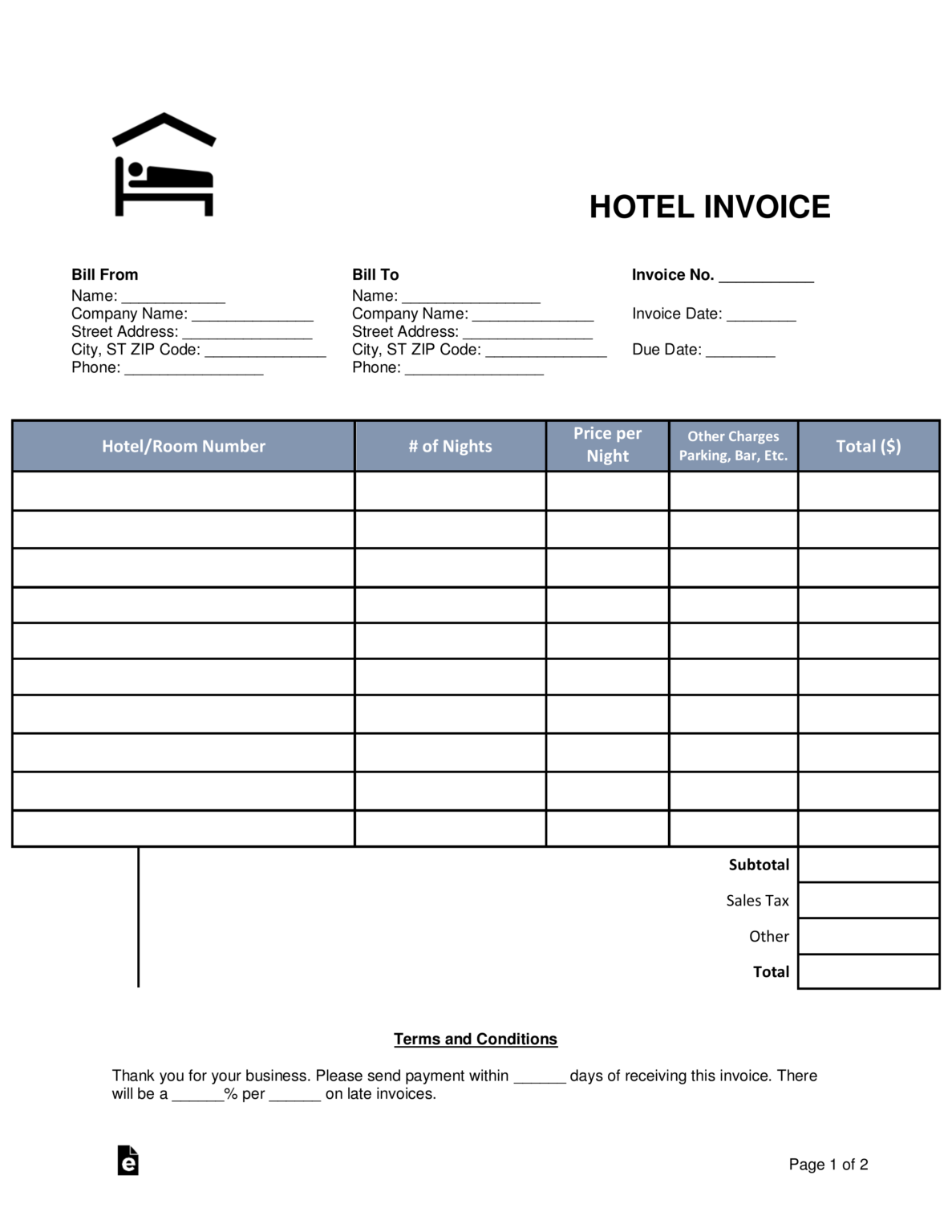 √ Printable Hotel Receipt Template
