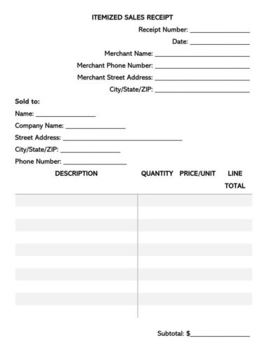 √ Printable Itemized Receipt Template