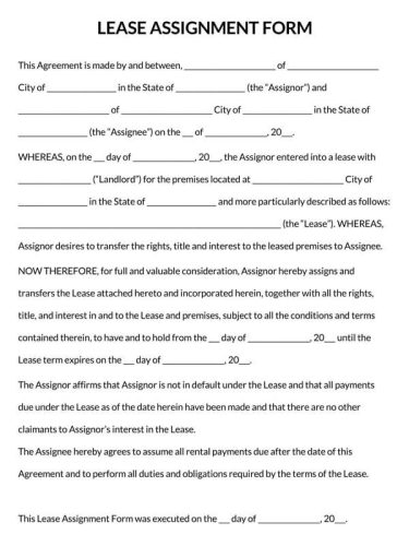 √ Printable Lease Assignment Form