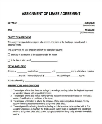 Printable Lease Assignment Form Example | Templateral