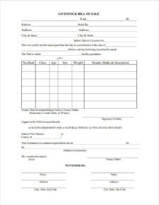 √ Free Printable Livestock Bill of Sale Template