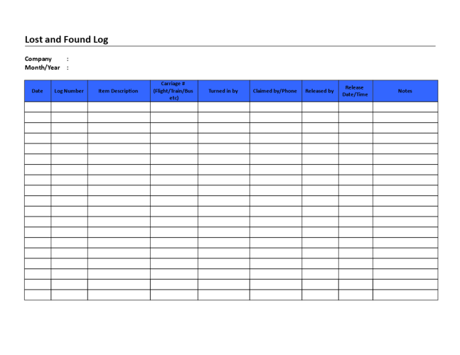 √ Printable Lost And Found Log Template