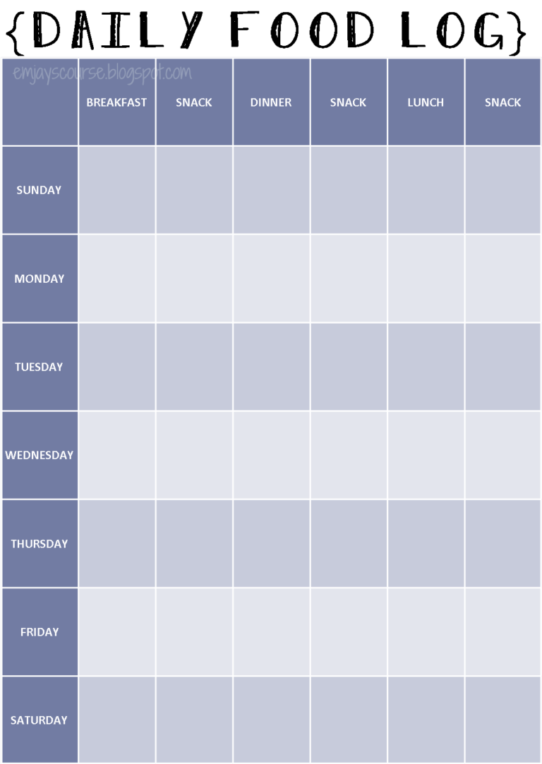 √ Printable Meal Log Template