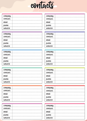 √ Printable Media Contact List Template