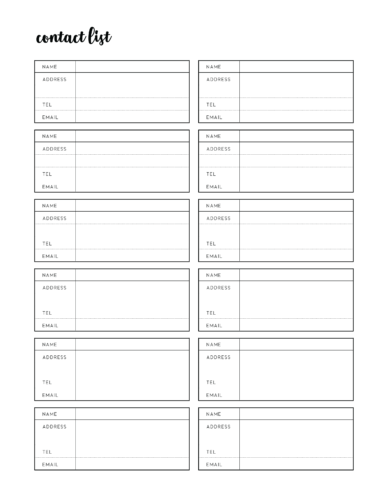 √ Printable Media Contact List Template