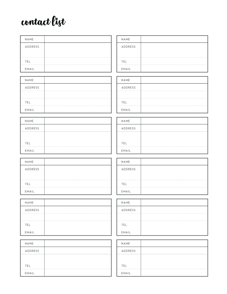 √ Printable Media Contact List Template