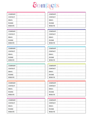 √ Printable Media Contact List Template