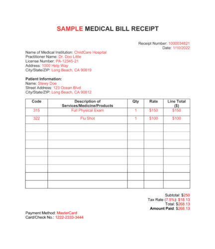 √ Printable Medical Receipt Template