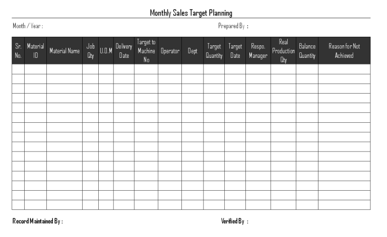 √ Printable Monthly Sales Target Template