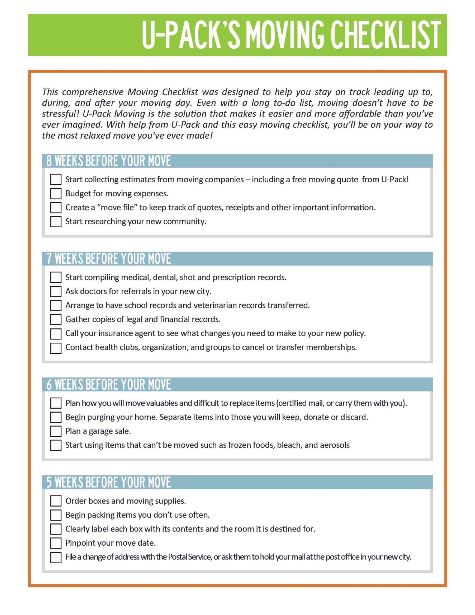 √ Printable Move-in Checklist Template