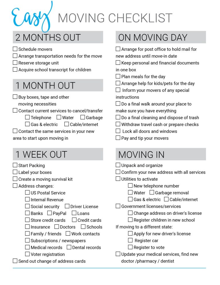 √ Printable Move-in Checklist Template