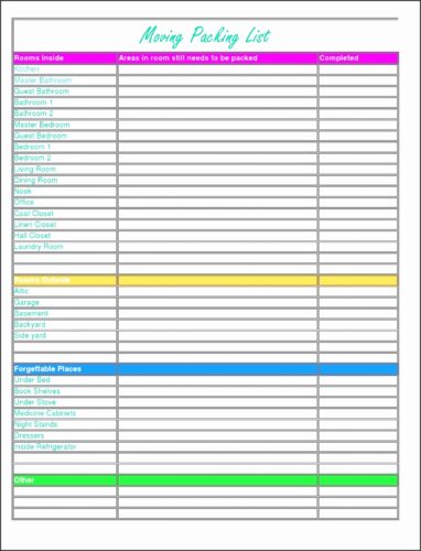 √ Printable Moving Packing List Template