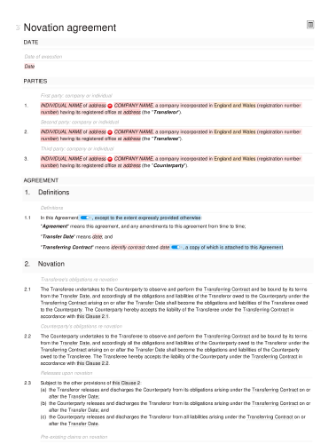 √ Printable Novation Agreement Template