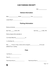 √ Printable Parking Receipt Template