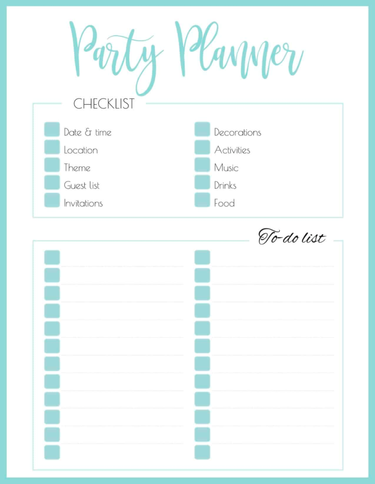 Printable Party Planning Checklist Template Example | Templateral