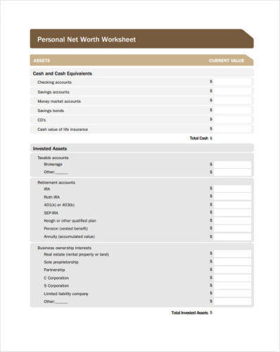 √ Personal Net Worth Statement Template
