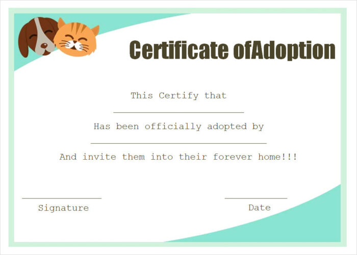 √ Printable Dog Adoption Certificate Template