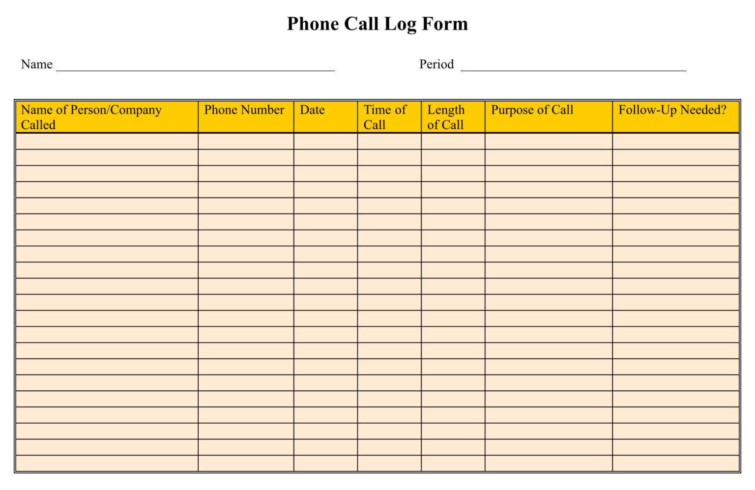 √ Printable Phone Call Log Template