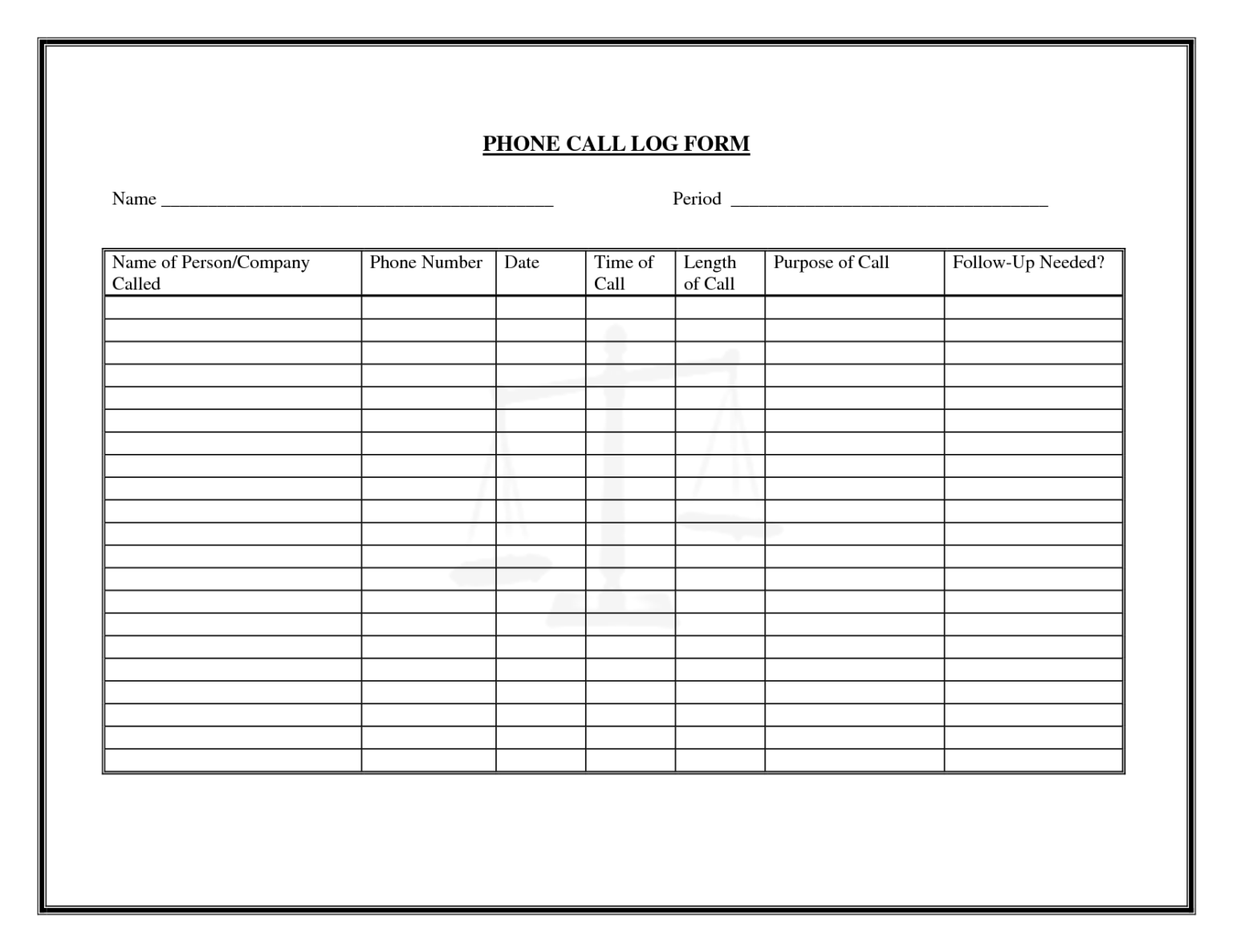 √ Printable Phone Call Log Template